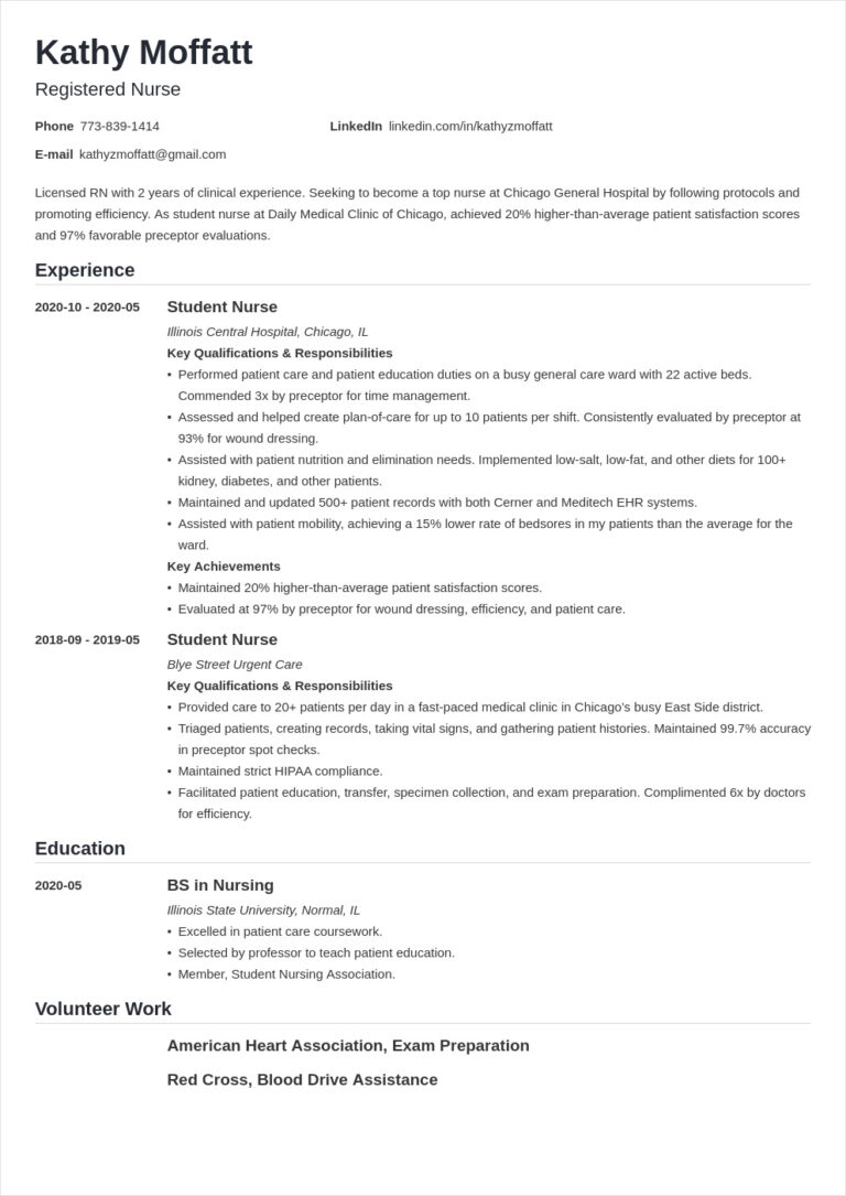 Printable New Grad Nursing Resume Template