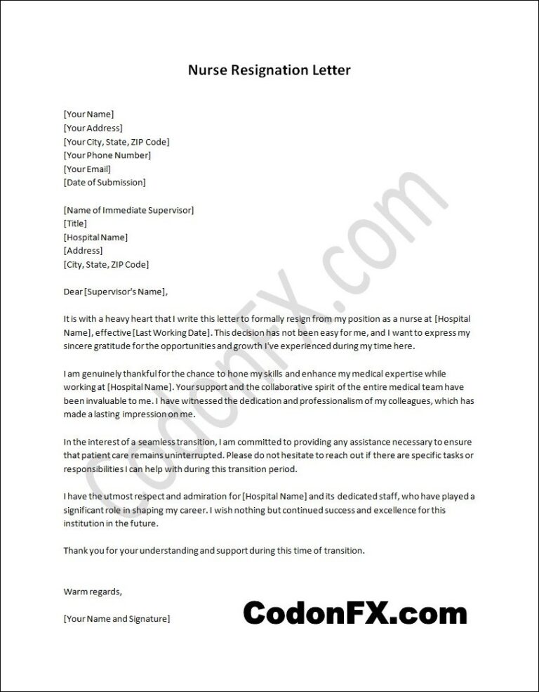 Nurse Resignation Letter Template (with Sample)