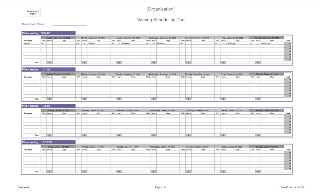 Customizable Nurse Schedule Template