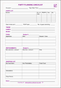 Free Printable Party Checklist Template
