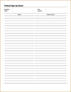 Party Sign-up Sheet Template