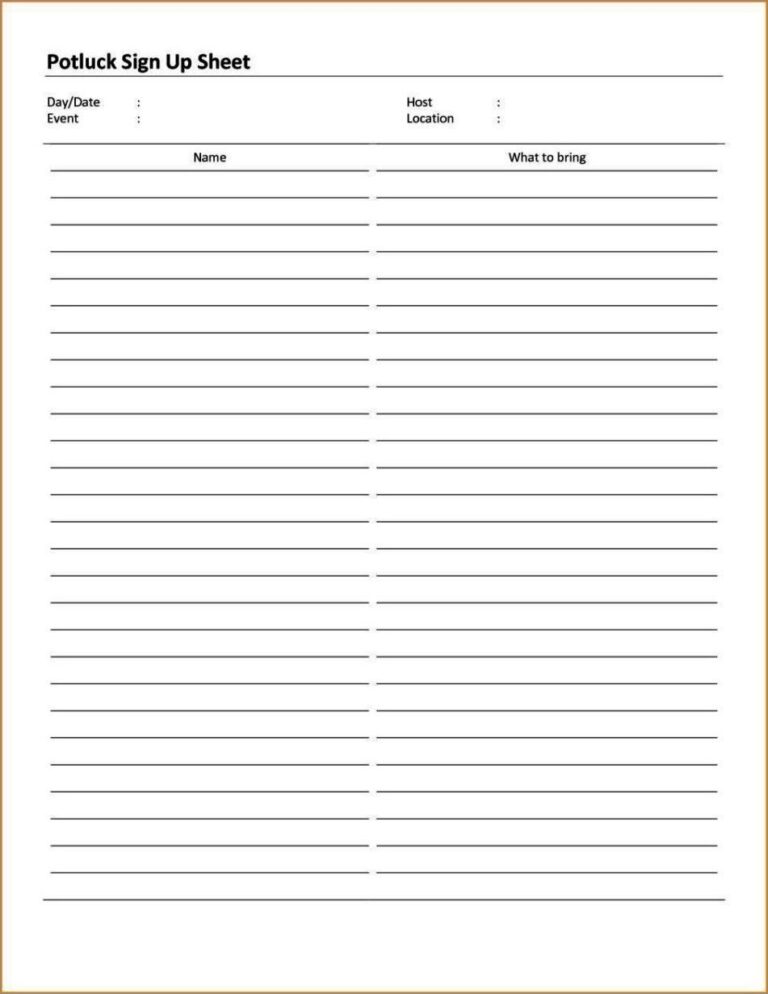 Party Sign-up Sheet Template