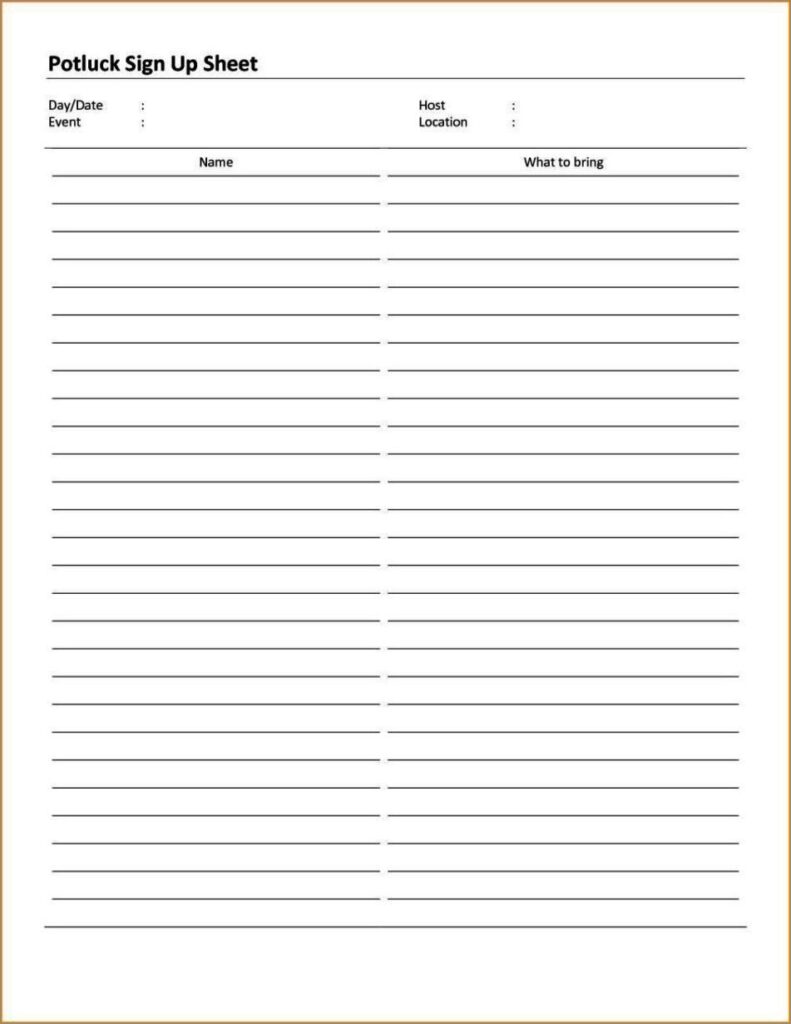 Party Sign-up Sheet Template