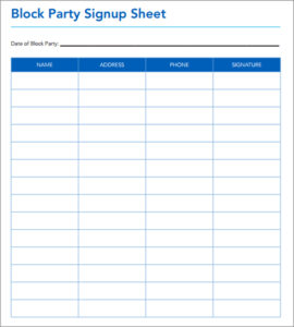 Party Sign-up Sheet Template