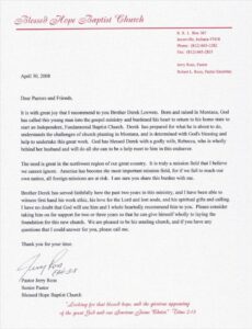 Printable Pastor Recommendation Letter Template