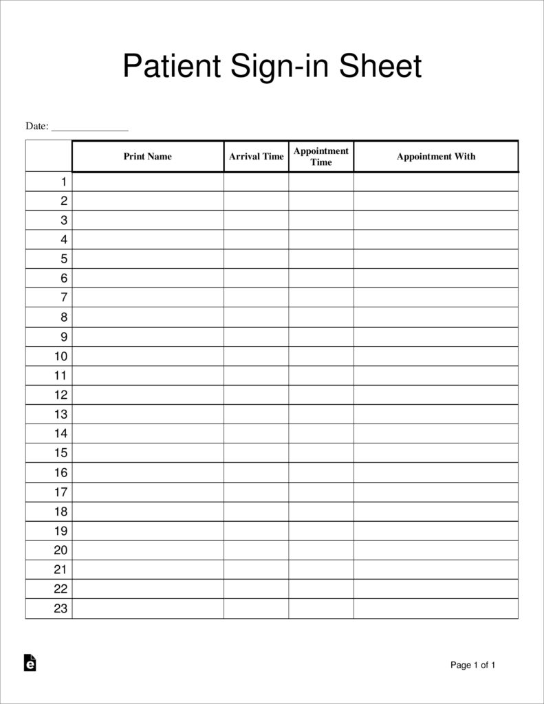 Free Printable Patient Sign-in Sheet Template