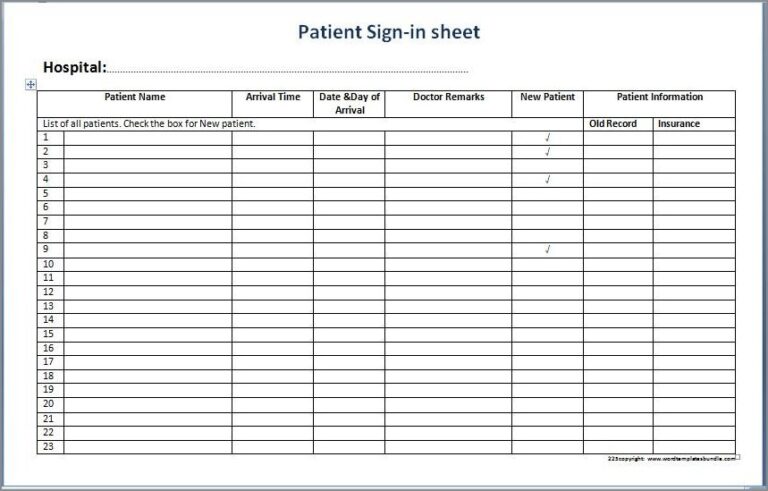 Free Printable Patient Sign-in Sheet Template