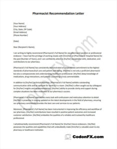 Pharmacist Recommendation Letter Template (With Sample)