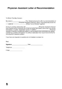Physician Assistant Recommendation Letter Template