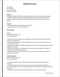 Pipefitter Resume Template (With Example)