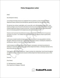 Police Resignation Letter Template (With Sample)