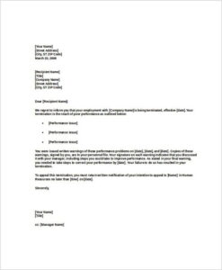 Printable Poor Performance Termination Letter Template