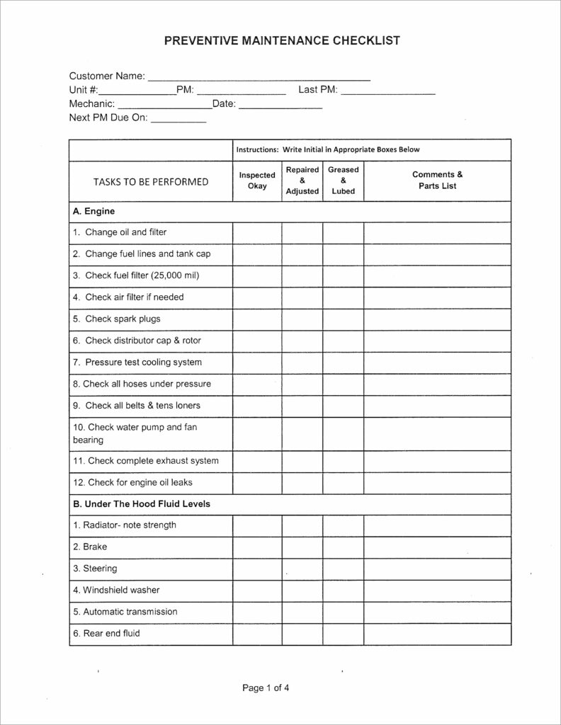 Printable Preventive Maintenance Schedule Template