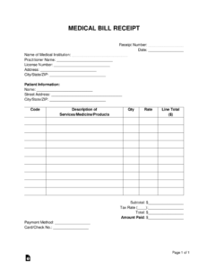 Printable Bill Receipt Template