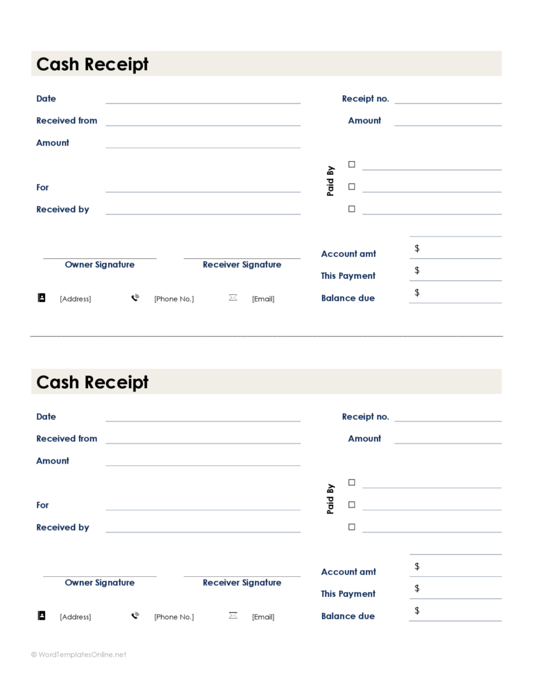 Printable Cash Receipt Template