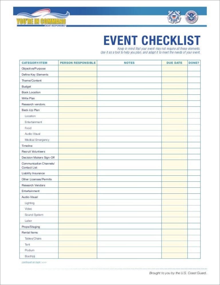 Printable Event Checklist Template