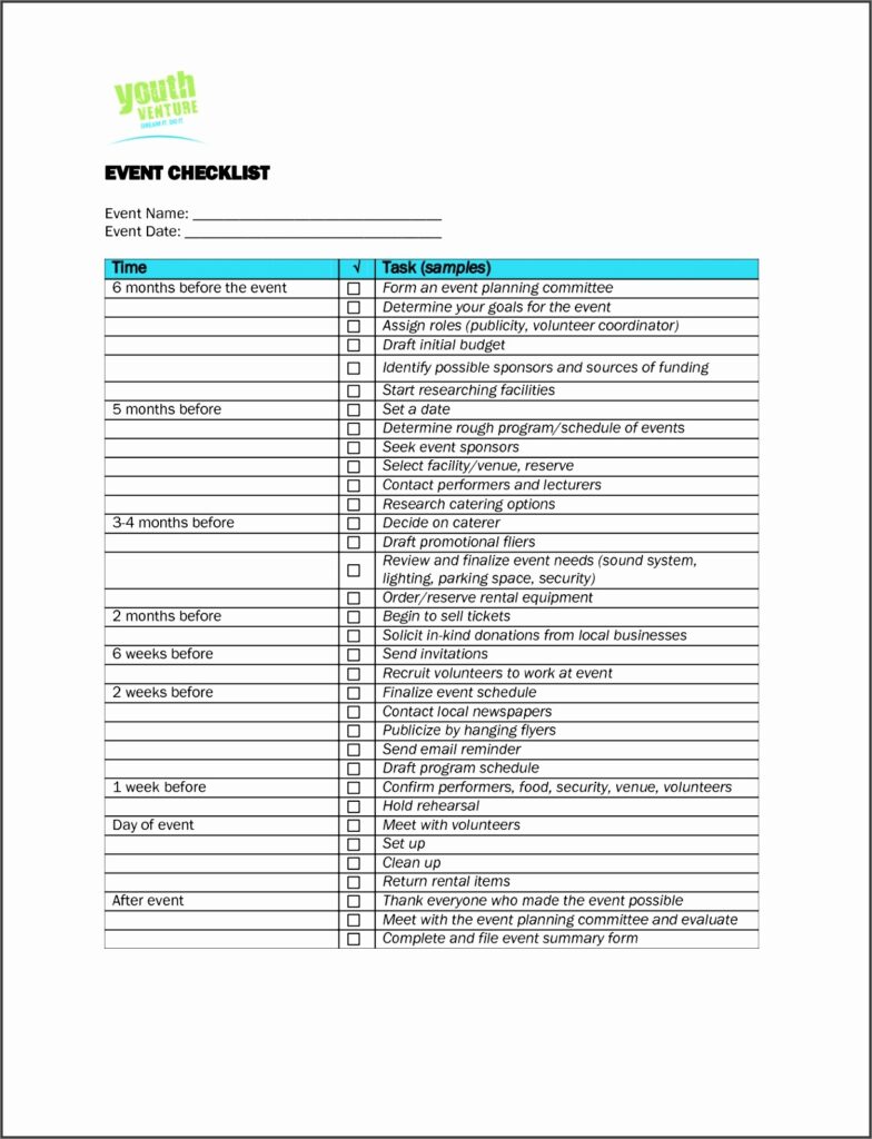 Printable Event Checklist Template
