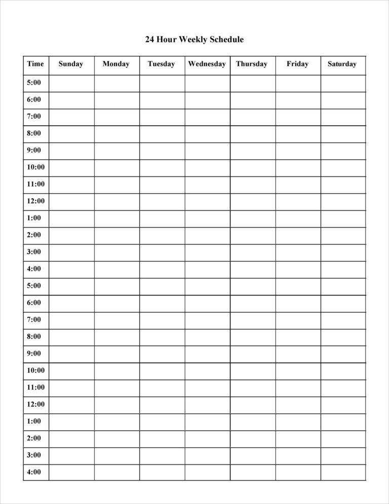 Printable Hourly Schedule Template