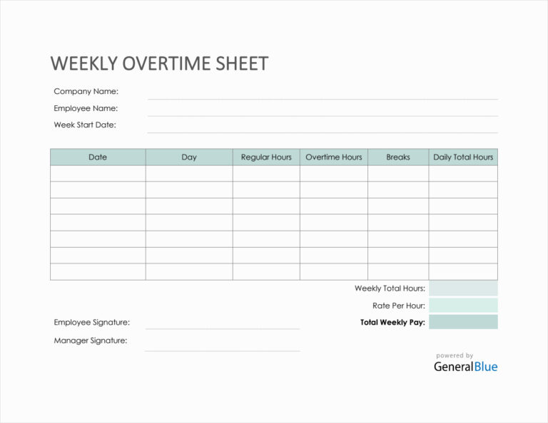 Free Printable Timesheet Template With Overtime