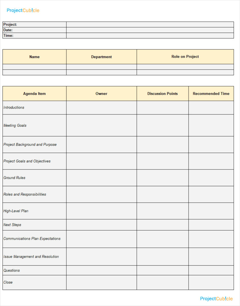 Printable Project Management Meeting Agenda Template
