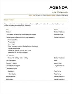 Free Printable PTO Meeting Agenda Template