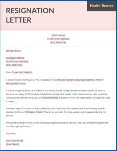 Resignation Letter Template Due To Health