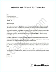 Resignation Letter Template For Hostile Work Environment