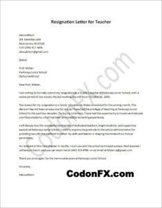 Resignation Letter Template For Teacher (with Sample)