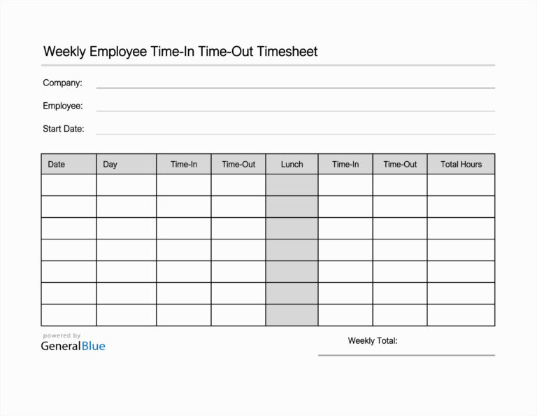 Free Printable Salaried Employee Timesheet Template