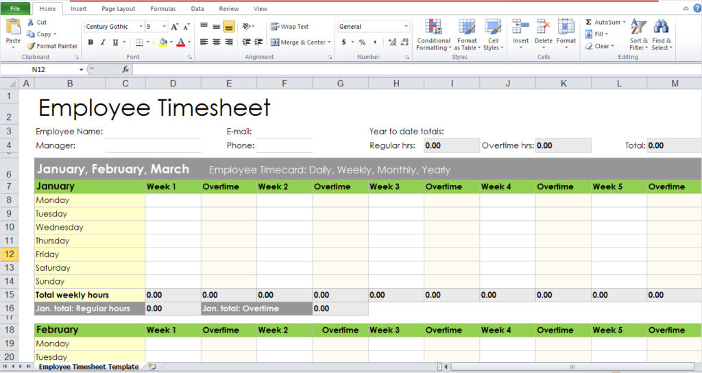 Free Printable Salaried Employee Timesheet Template