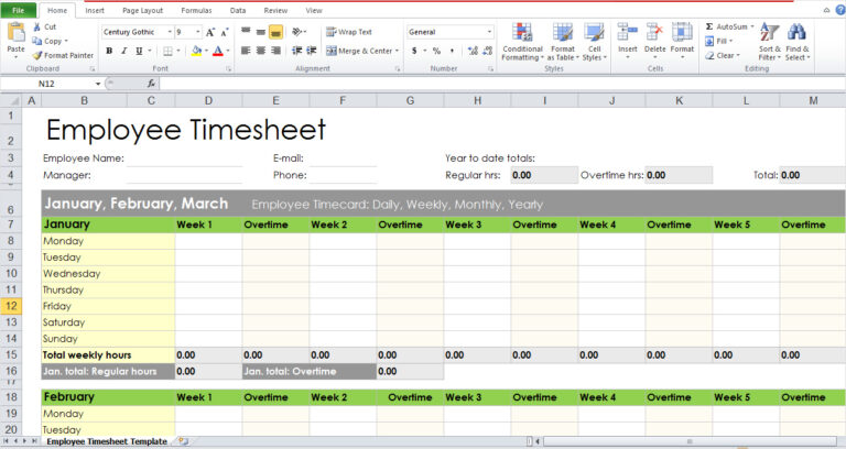 Free Printable Salaried Employee Timesheet Template