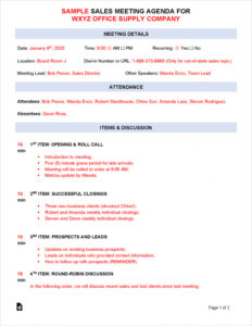 Free Printable Sales Meeting Agenda Template