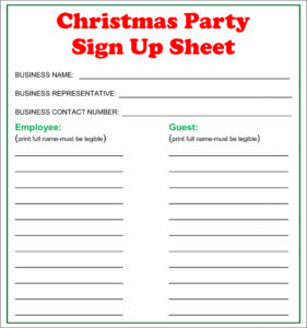 Printable Christmas Party Sign-up Sheet Template