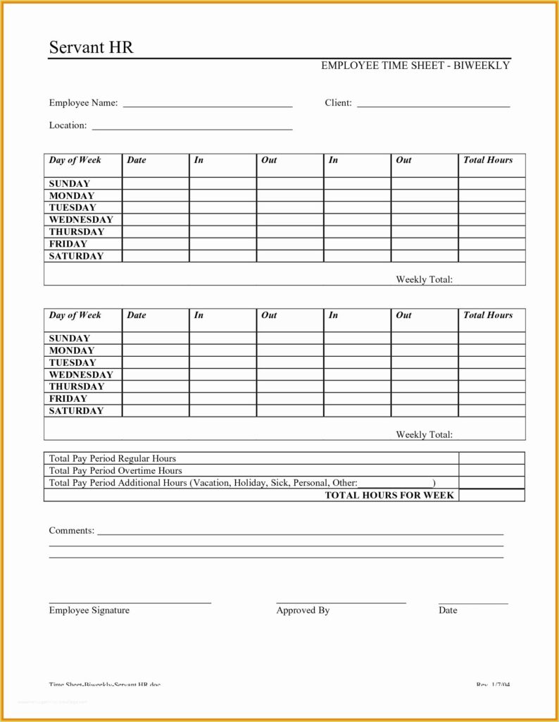Free Printable Bi-Weekly Timesheet Template