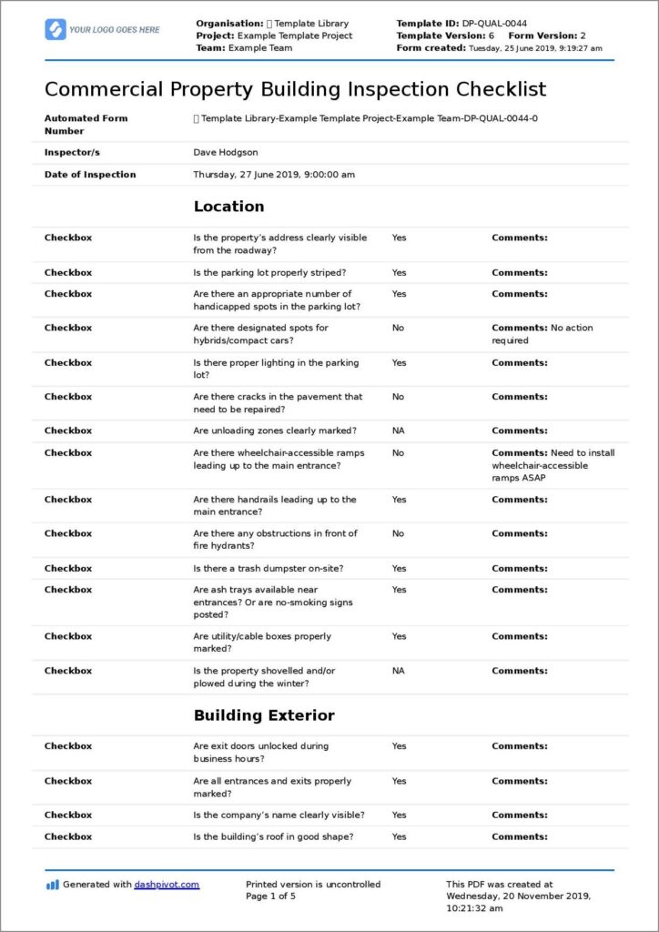 Free Printable Building Checklist Template