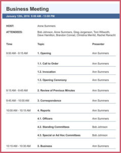 Printable Business Meeting Agenda Template [Excel]