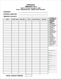 Free Printable Caregiver Timesheet Template