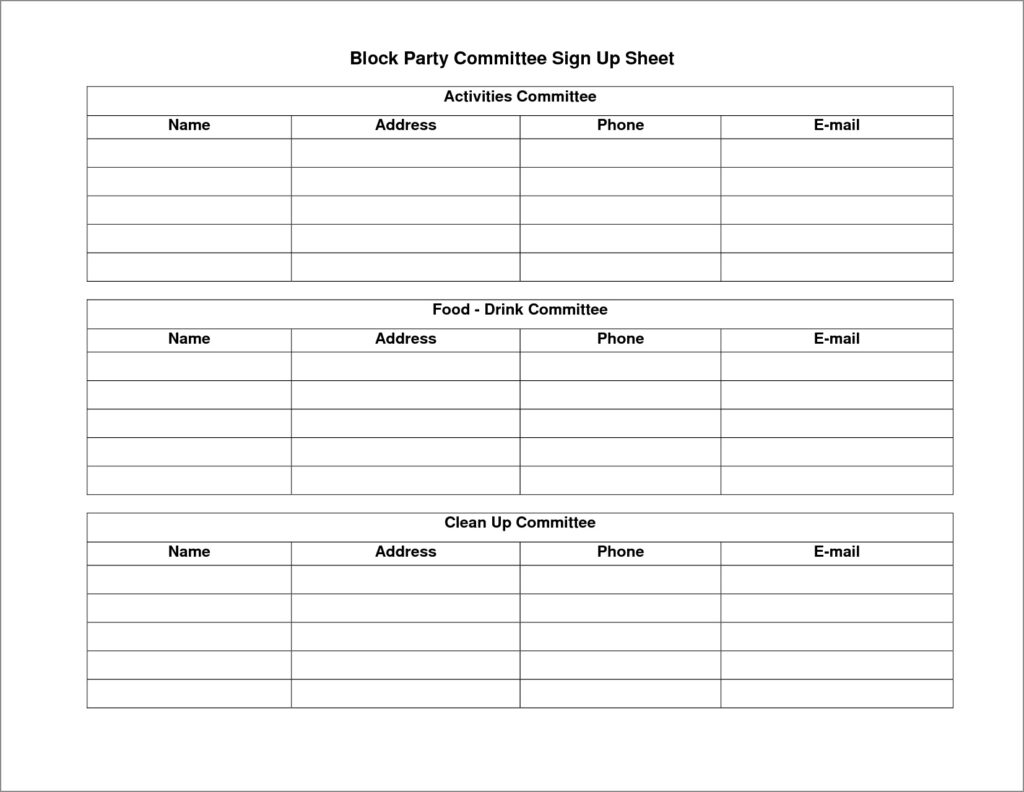 Printable Committee Sign-up Sheet Template
