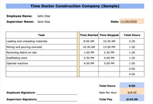 Printable Construction Employee Timesheet Template