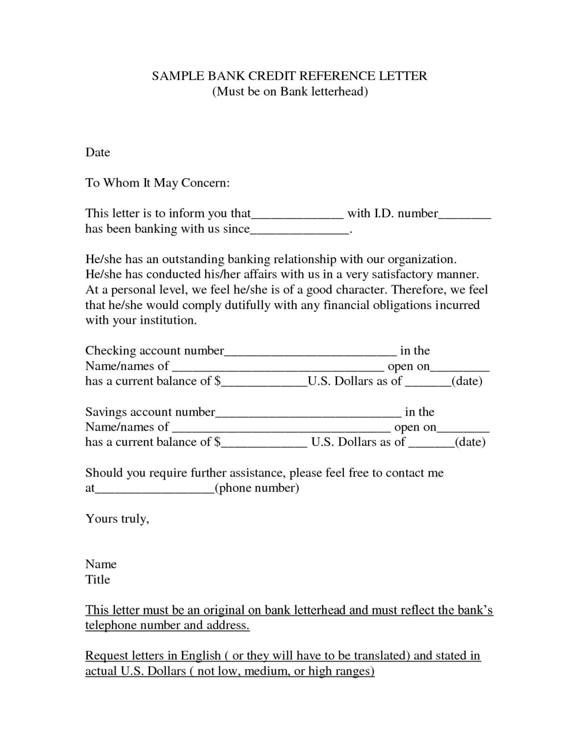 Printable Credit Recommendation Letter Template