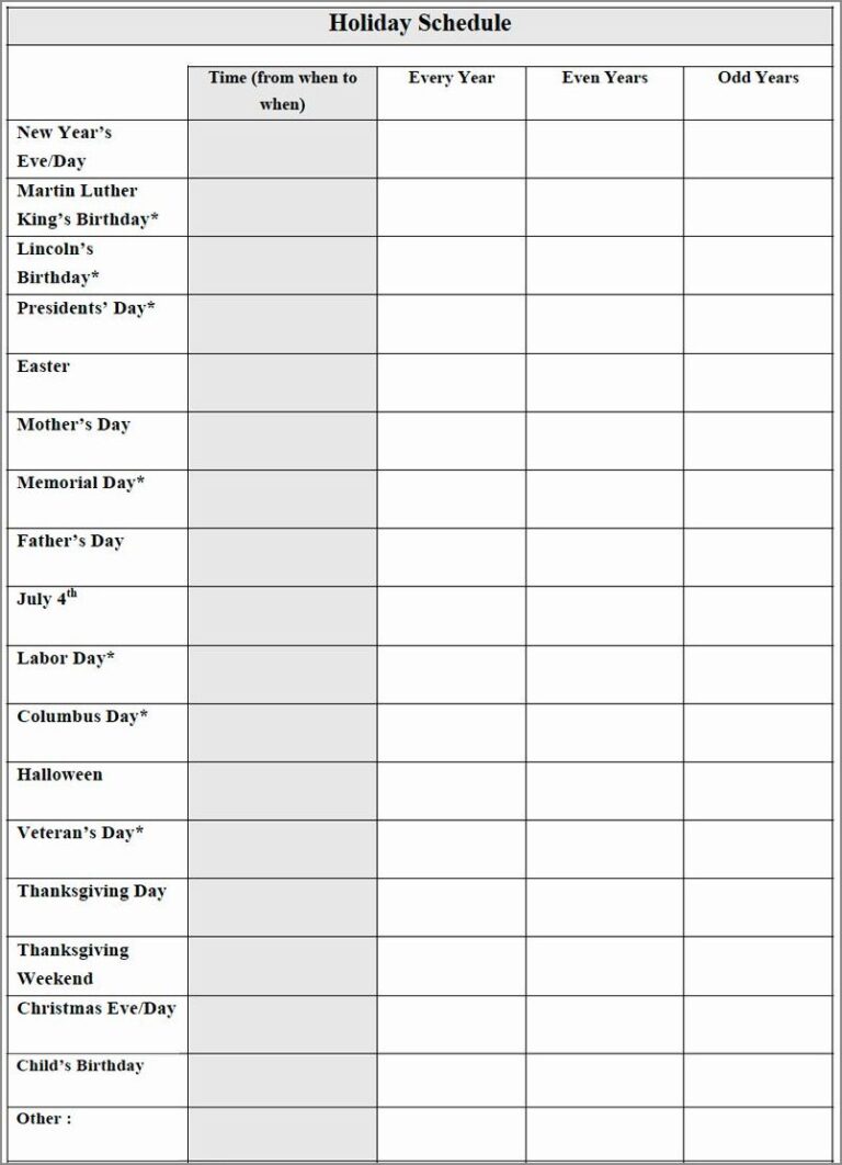 Free Printable Custody Schedule Template