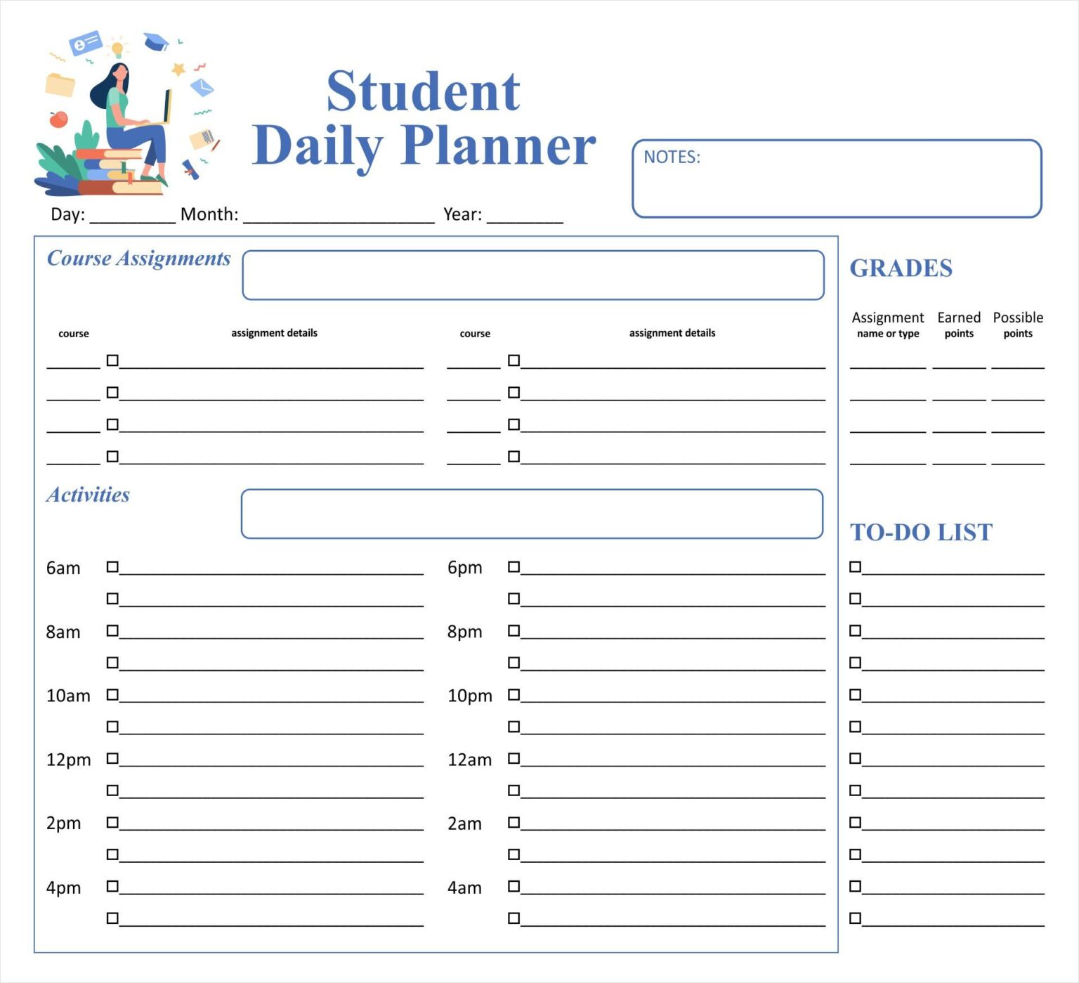 Free Printable Cute Student Planner Template