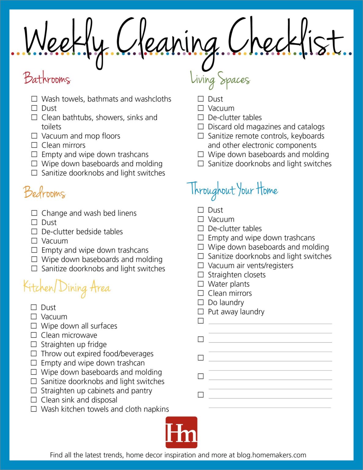 Printable Daily Cleaning Schedule Template