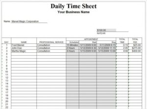 Free Printable Daily Task Timesheet Template