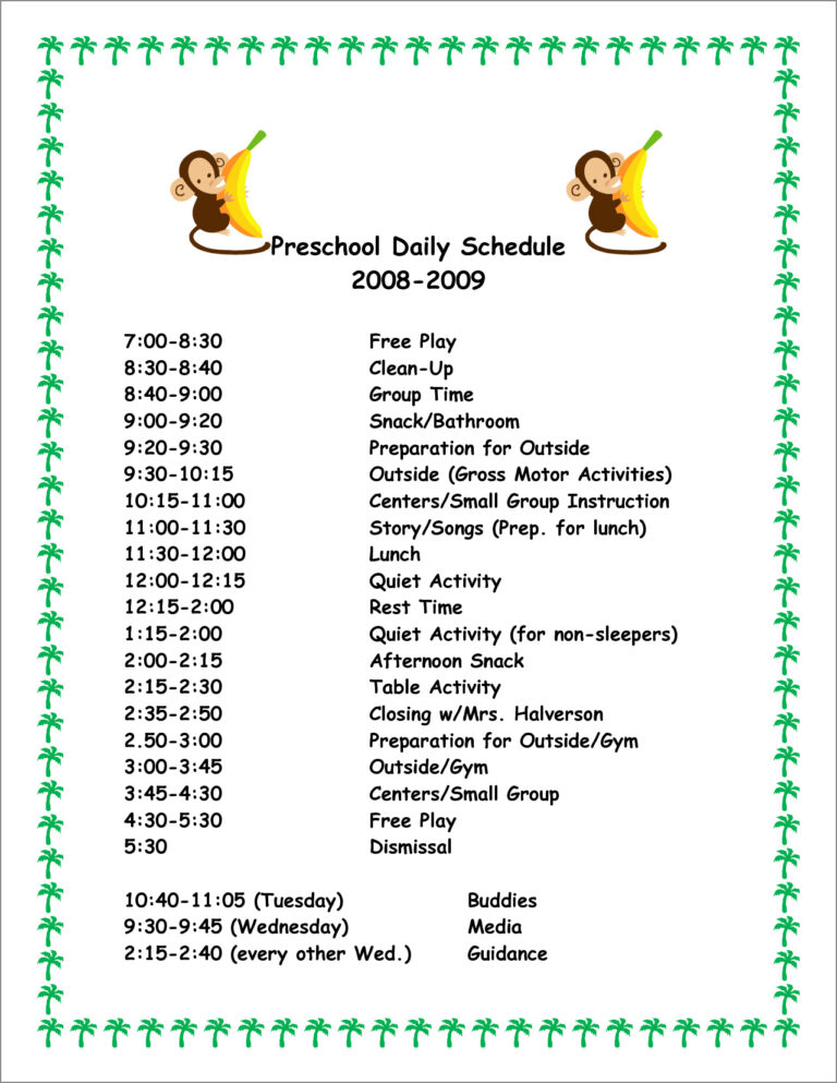 Printable Daycare Daily Schedule Template