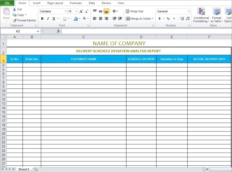 Printable Delivery Schedule Template