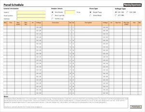 Printable Electric Panel Schedule Template