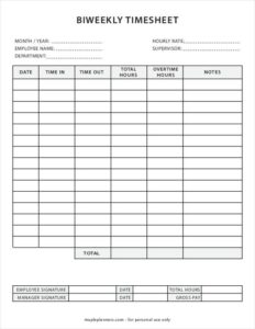 Free Printable Employee Biweekly Timesheet Template
