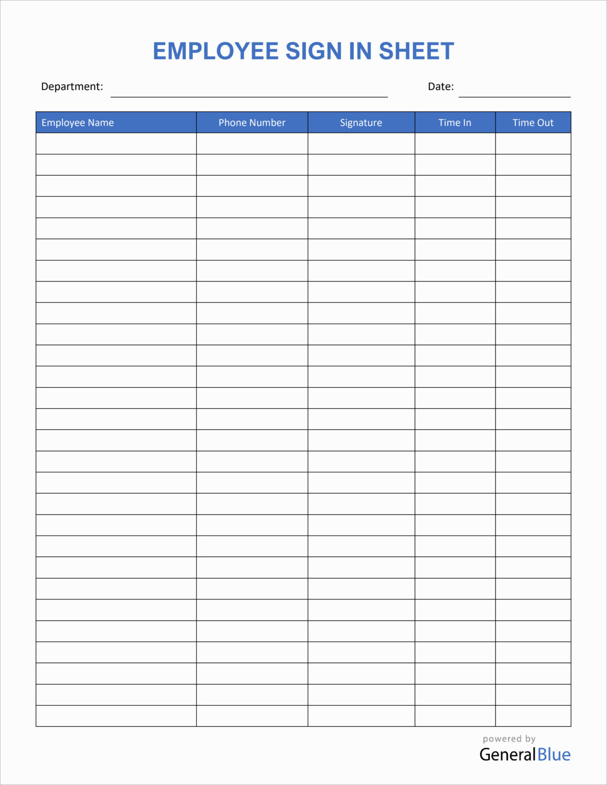 Printable Employee Sign-in Sheet Template