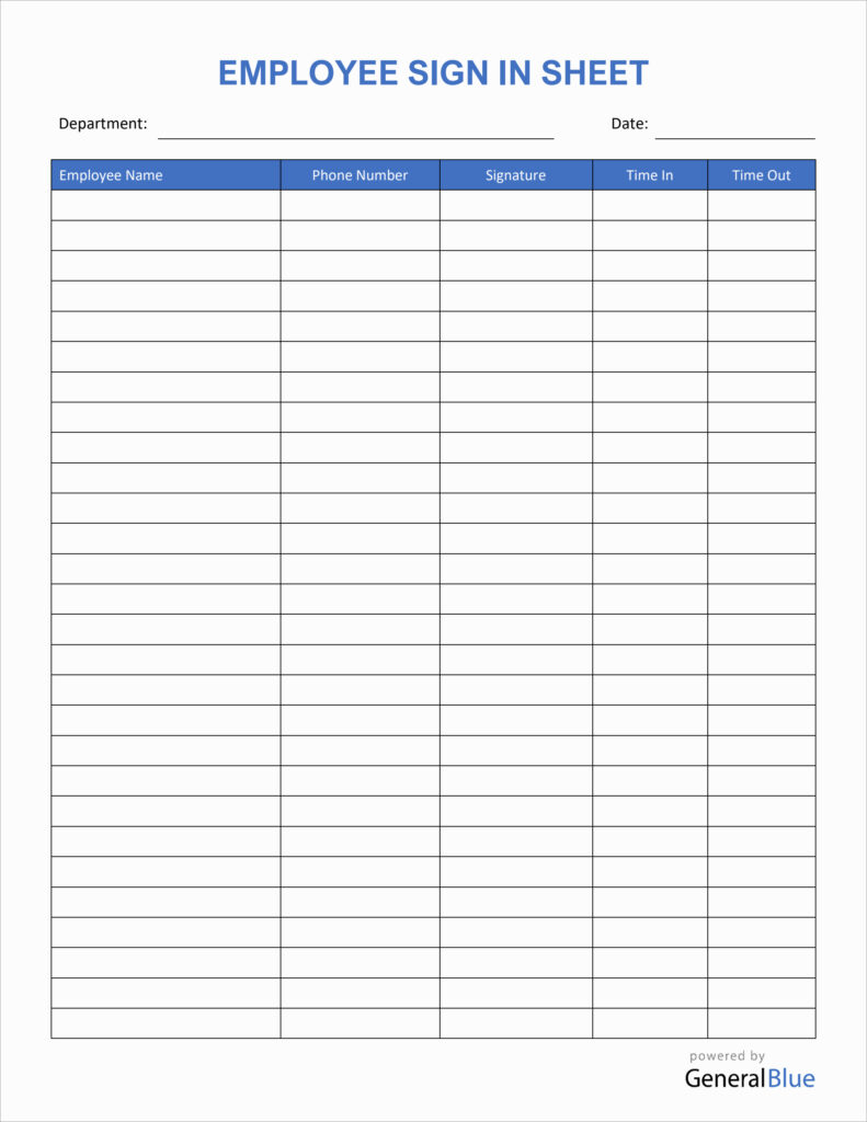 Printable Employee Sign-in Sheet Template